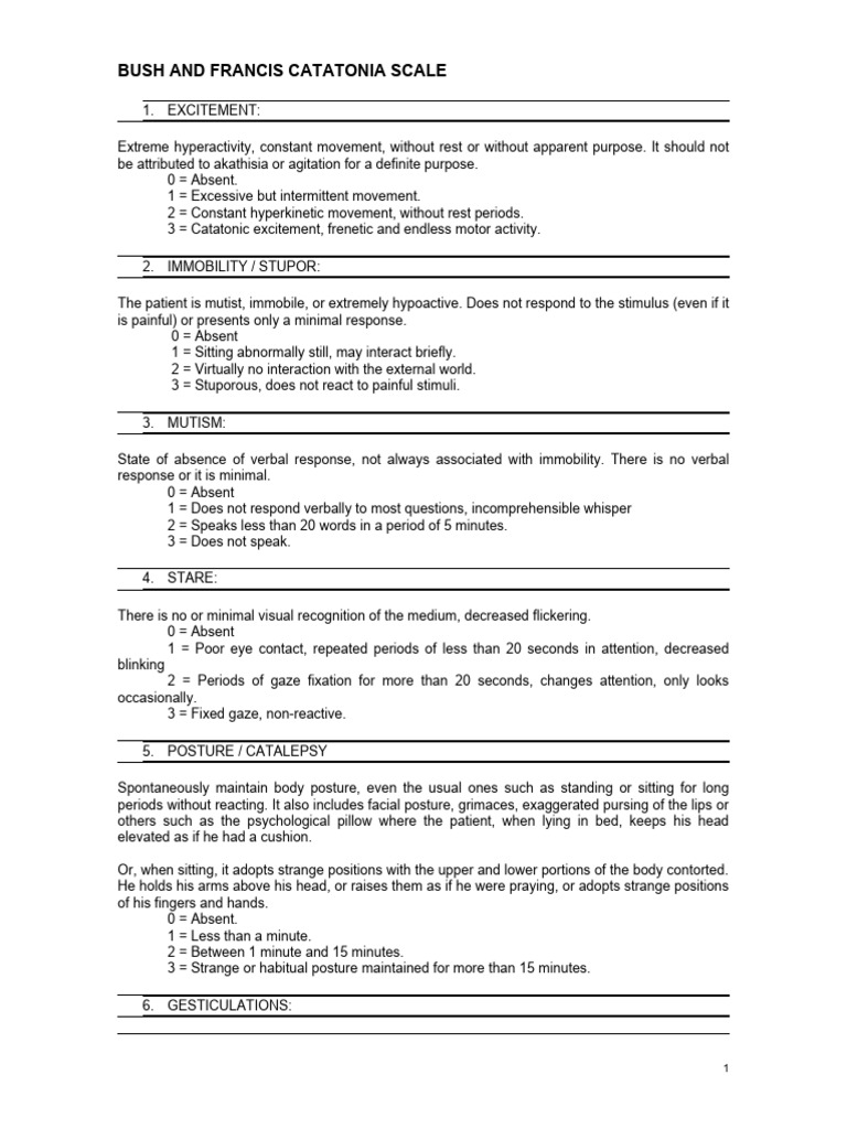 Bush and Francis Catatonia Scale | PDF | Clinical Medicine | Neuroscience