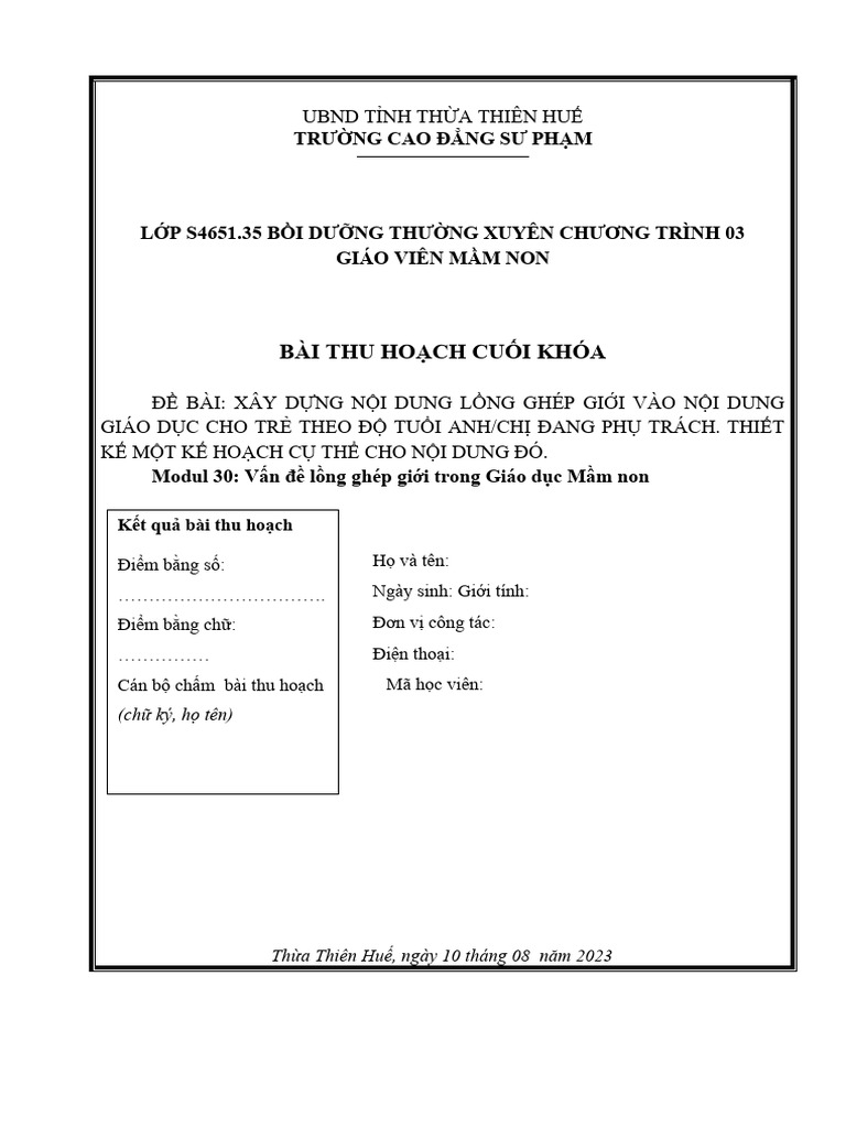 Bài Thu Ho CH BDTX 2023 1 | PDF