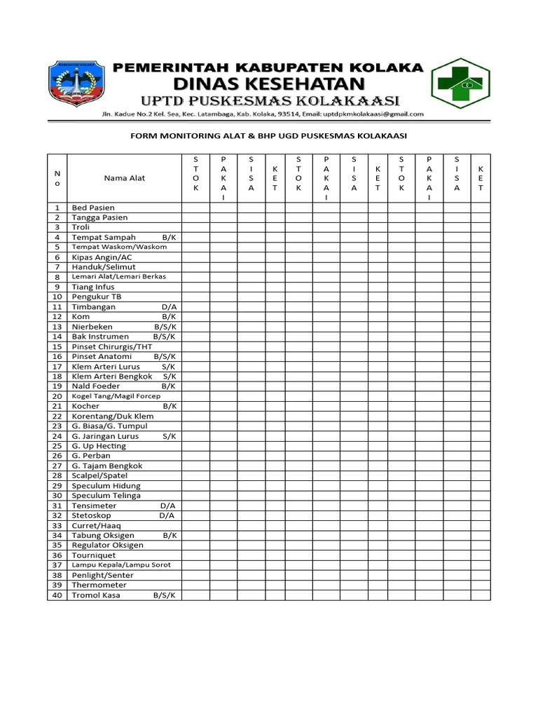 Form Monitoring Alat & BHP Ugd | PDF | Medical Equipment
