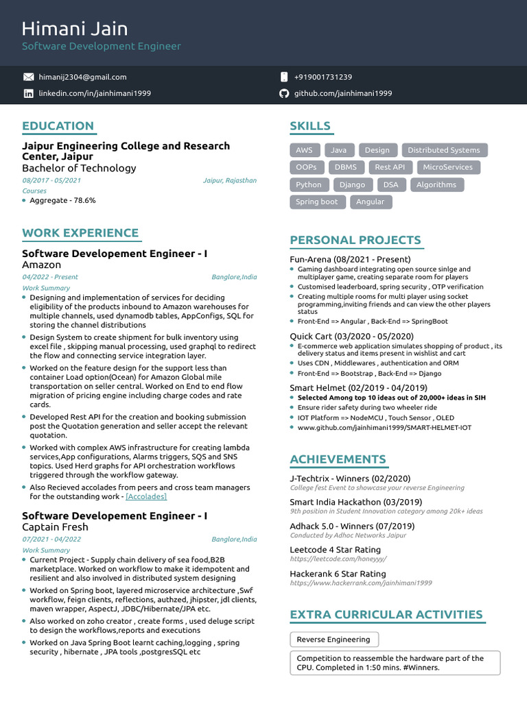 Himani's Resume | PDF | Compiler | Spring Framework