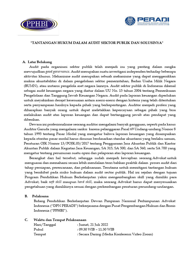 Tor Tantangan Hukum Dalam Audit Sektor Publik Dan Solusinya | PDF | Bisnis | Pengelolaan ...