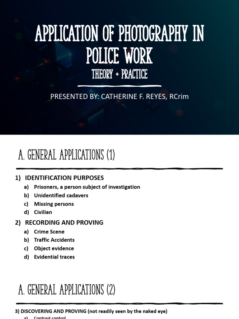 Application of Photography in Police Work | PDF | Crime Scene | Camera Lens