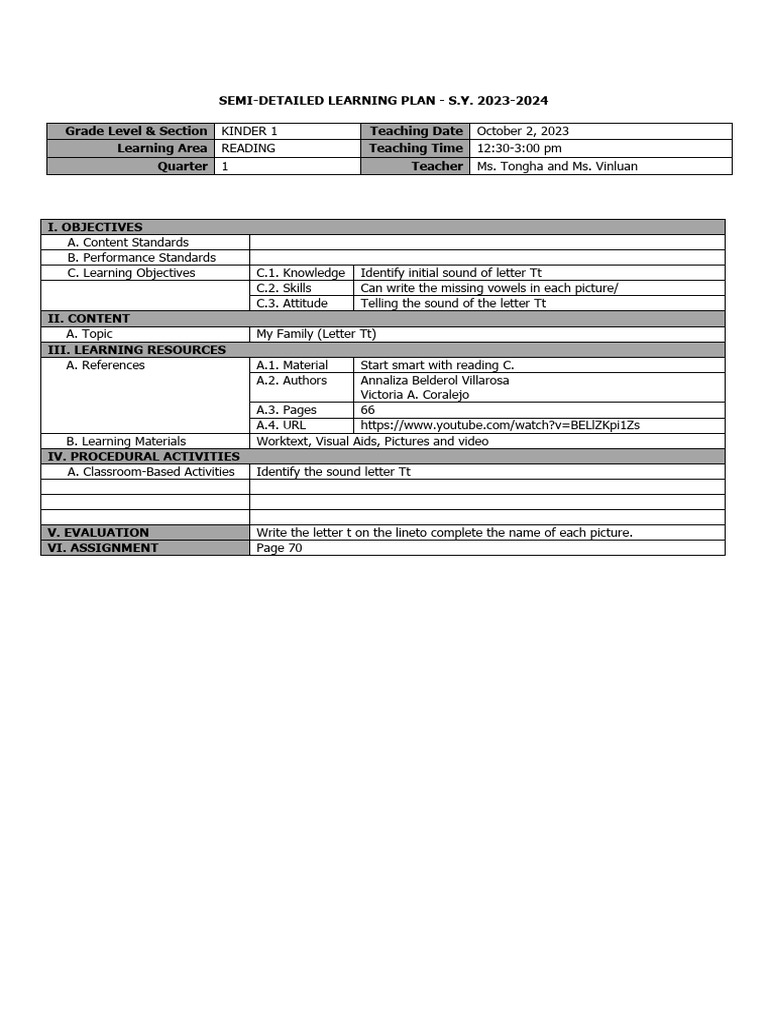 Kinder-1-October 2-6 Lesson-Plan | PDF | Learning | Linguistics