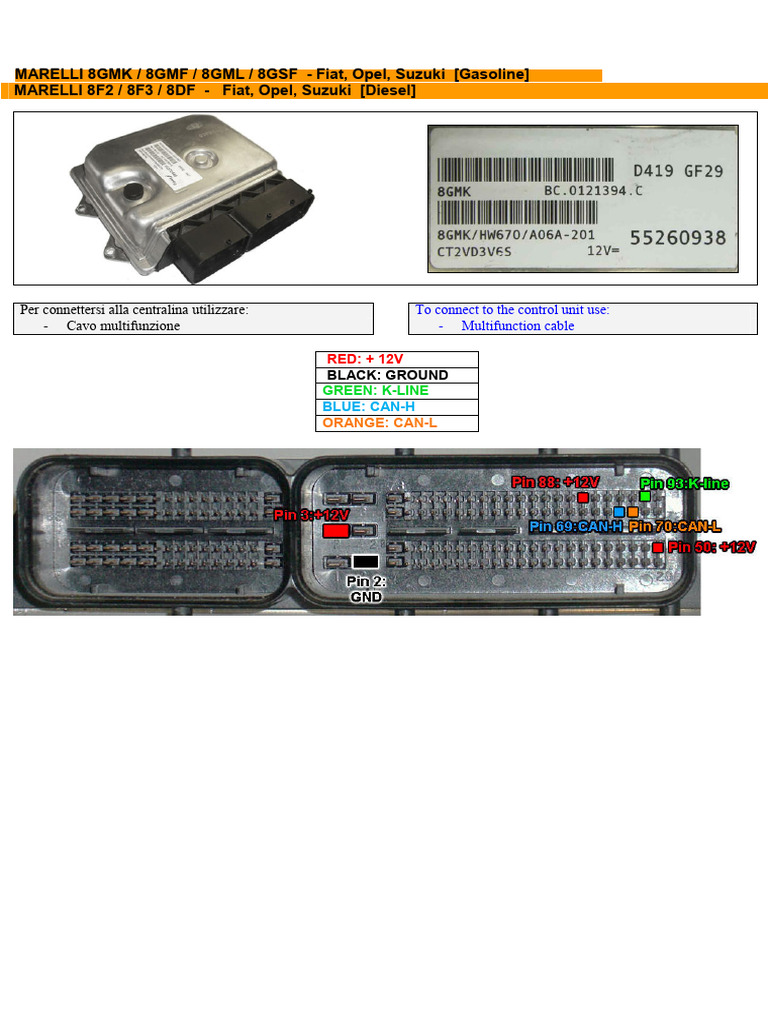 Pinout Marelli 8GMF 8GSF 8GMK 8F2 8F3 8DF Fiat.. | PDF