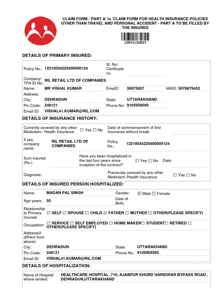 ClaimForm | PDF | Insurance | Hospital