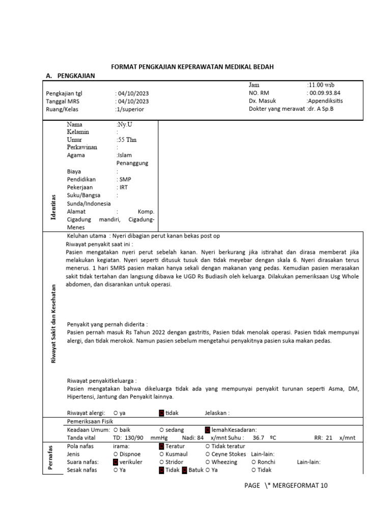 Askep Kasus Pot Op Appendik Stase KMB Ke 1 - Nurul | PDF