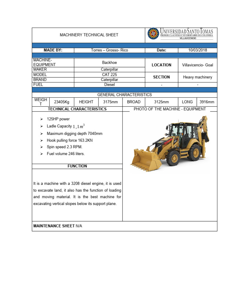 Machinery Technical Sheet | PDF | Concrete | Loader (Equipment)