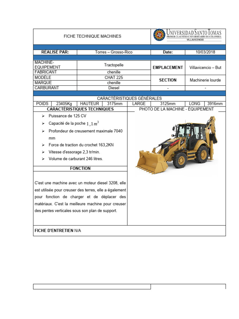 Fiche Technique Machines | PDF | Chargeur sur pneus | Sciences physiques