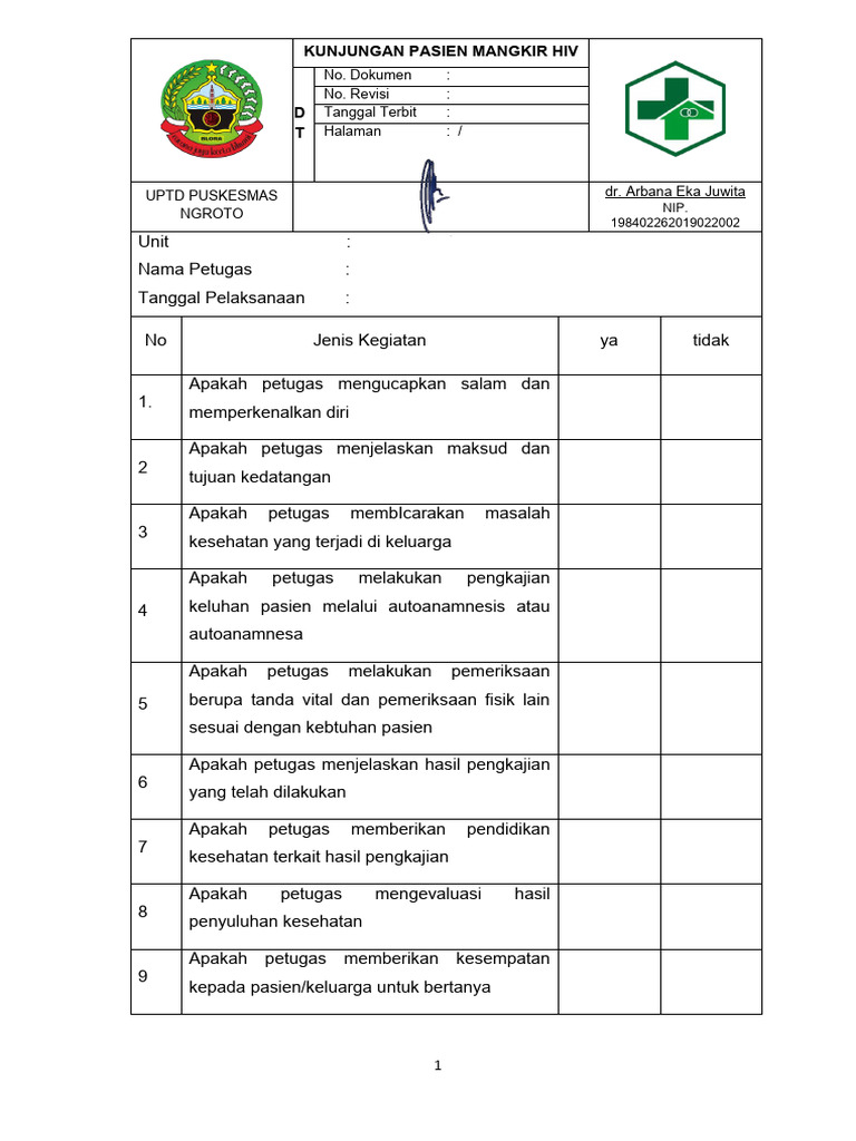 Daftar Tilik Kunjungan Pasien Mangkir Hiv | PDF | Pengembangan Diri ...