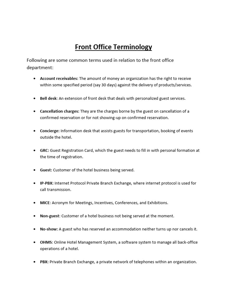 1612881575front Office Terminology | PDF | Business | Law