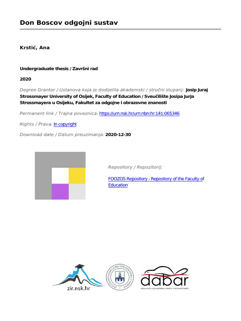 Ana Krstic Don Boscov Odgojni Sustav Printanje | PDF