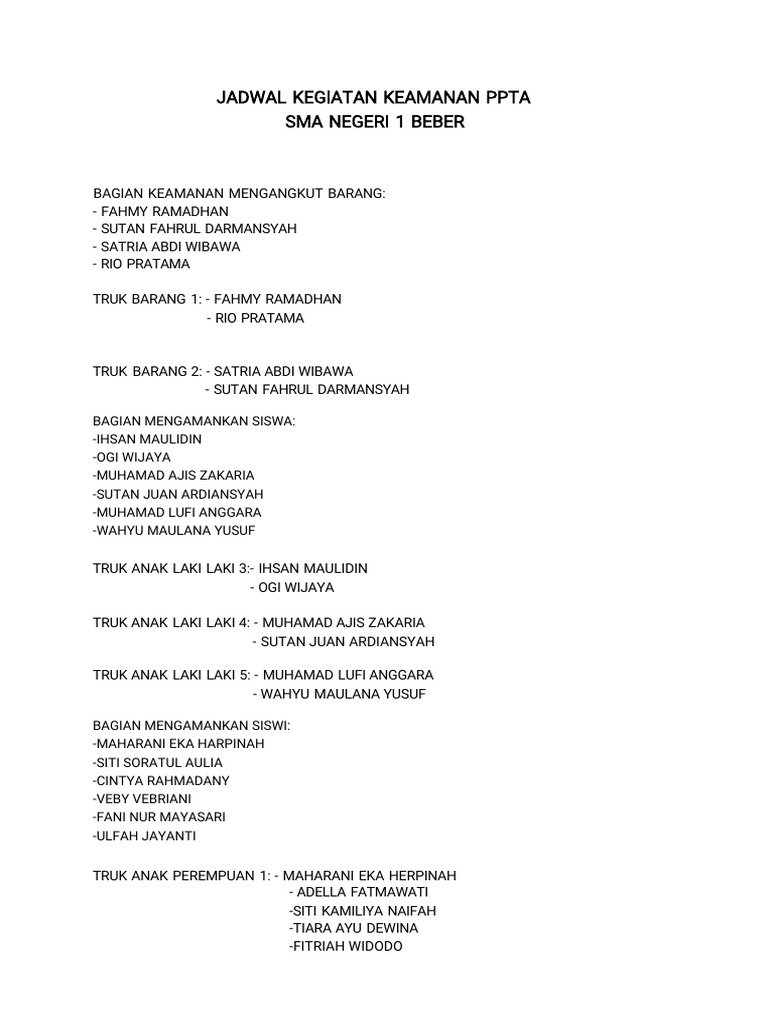 Jadwal Kegiatan Keamanan Ppta-1 | PDF