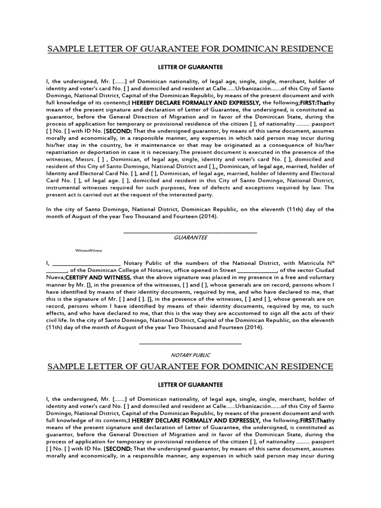 Dominican Residence Guarantee Letter Model | PDF | Dominican Republic ...