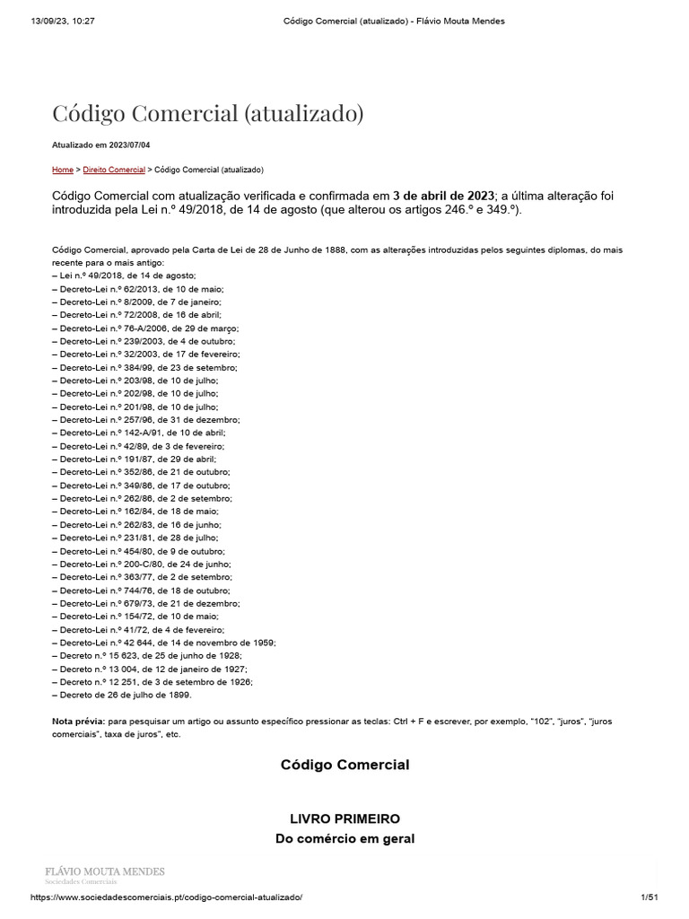 Código Comercial Atualizado 2023 | PDF | Escrituração contábil | Juros