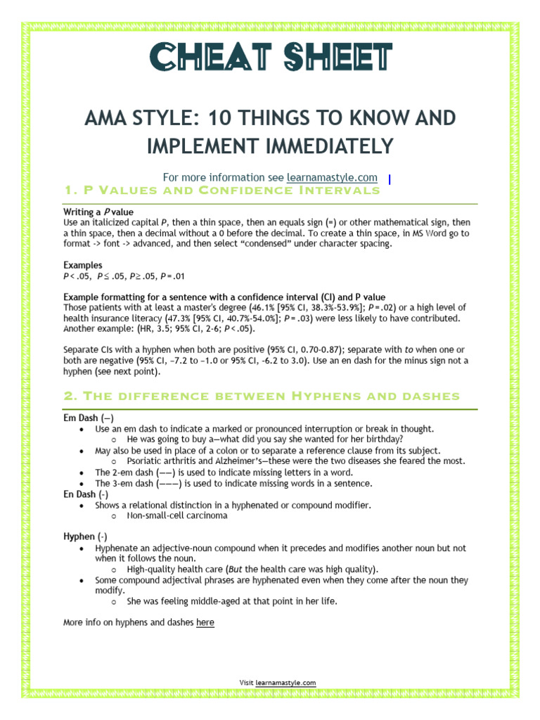 AMAStyle Cheat Sheet | PDF | Typography | Written Communication