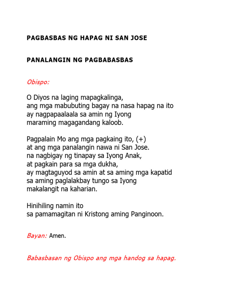 Pagbasbas NG Hapag Ni San Jose | PDF