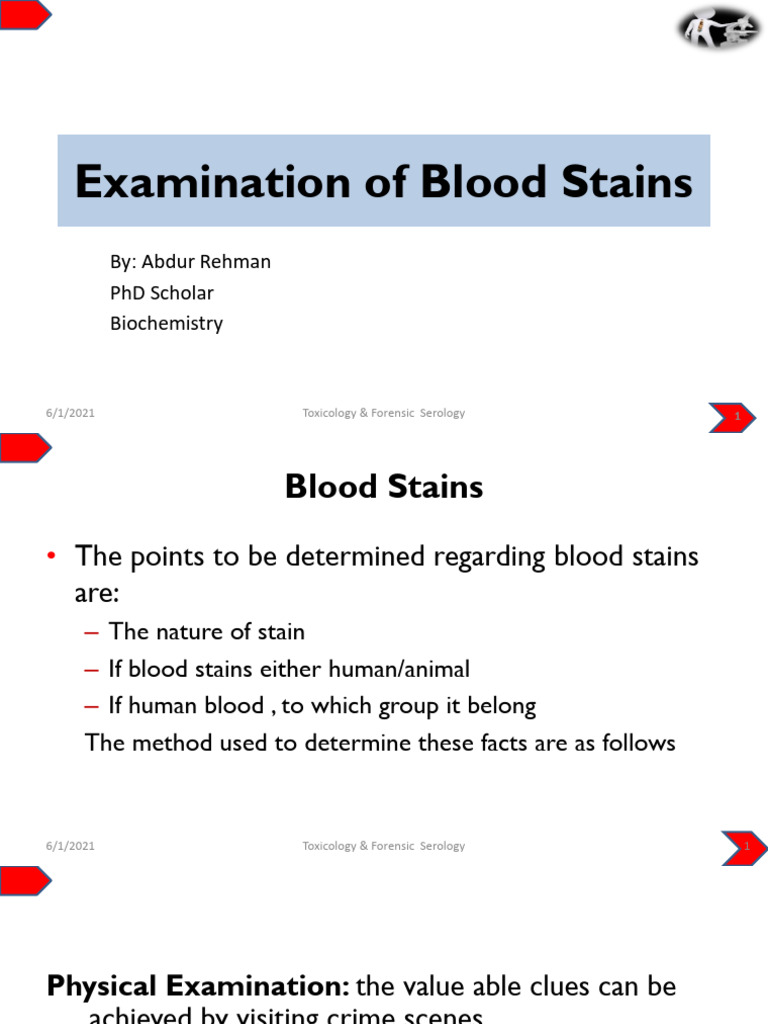 Blood Stains | PDF | Chemistry | Medical Specialties