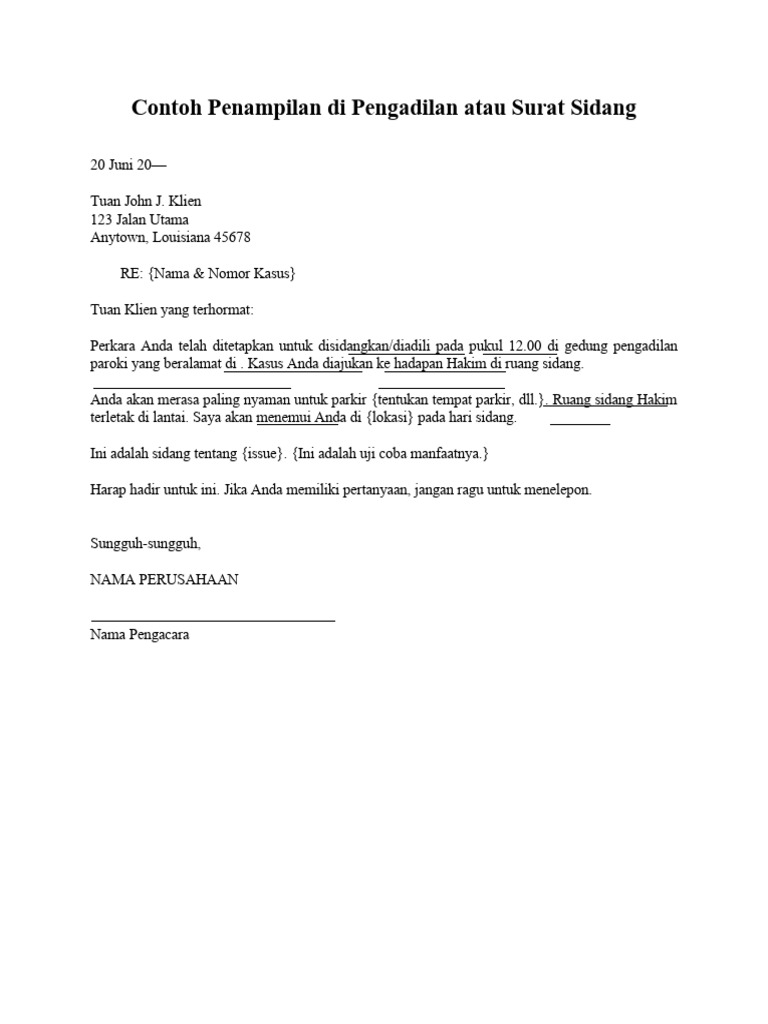 S 4 Contoh Surat Persidangan Di Sidang | PDF
