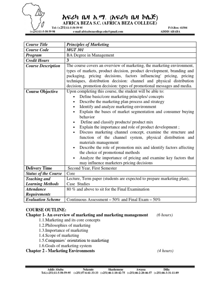 Selected Course Outline - 8 | PDF | Marketing | Pricing