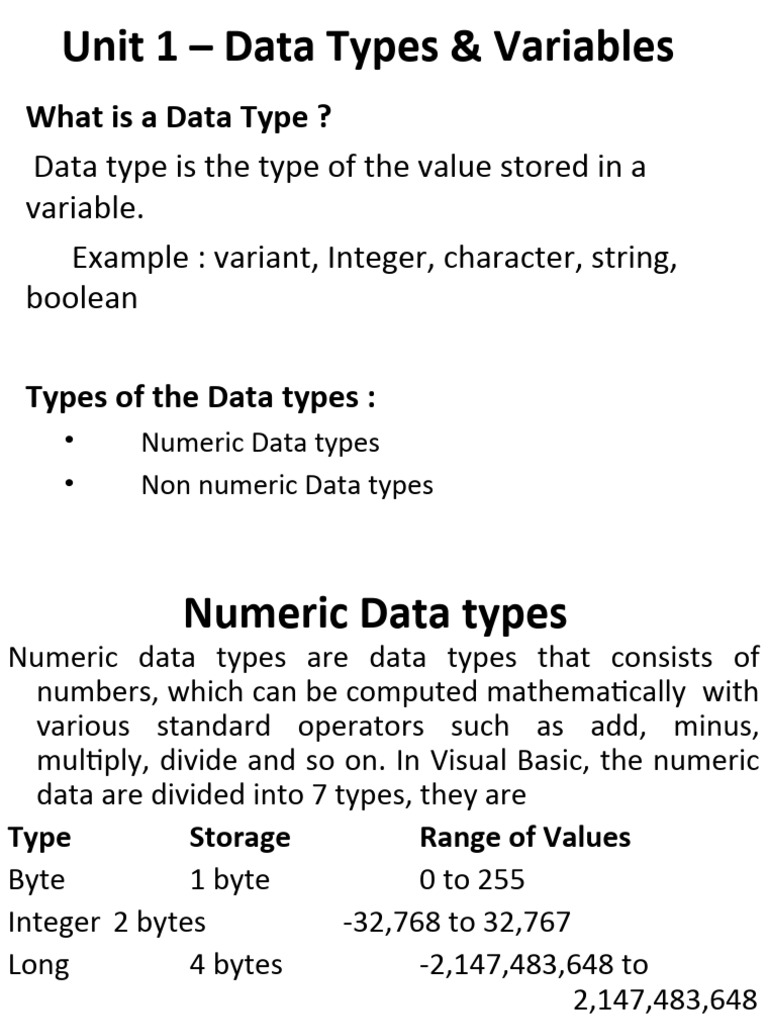 Unit 1 - Data Types, Operators & Variables-2 | PDF Unit 1 - Data Types, Operators & Variables-2 | PDF