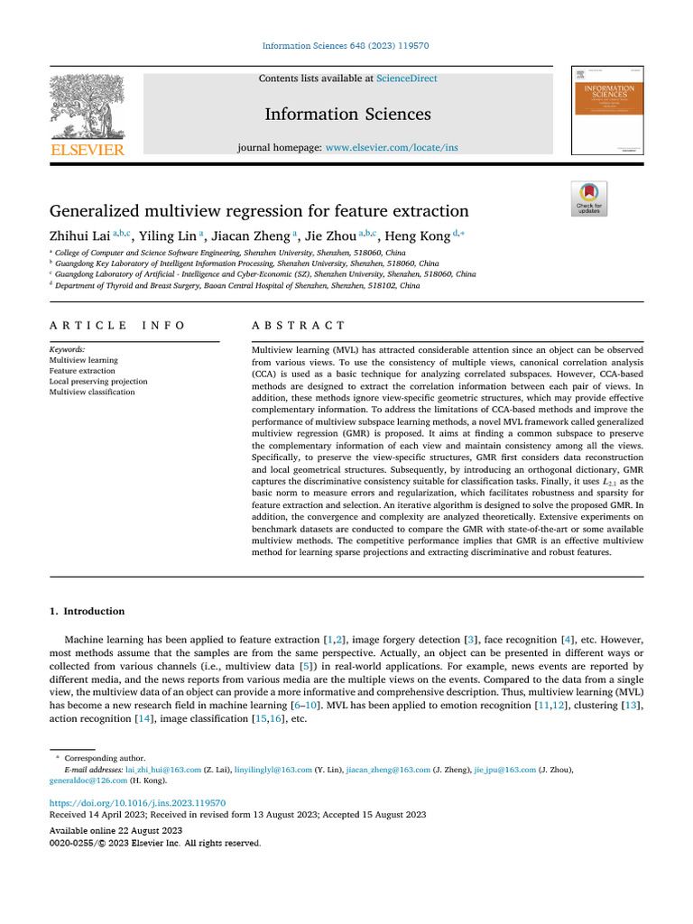 Generalized Multiview Regression For Feature Extraction | PDF | Applied Mathematics | Mathematics