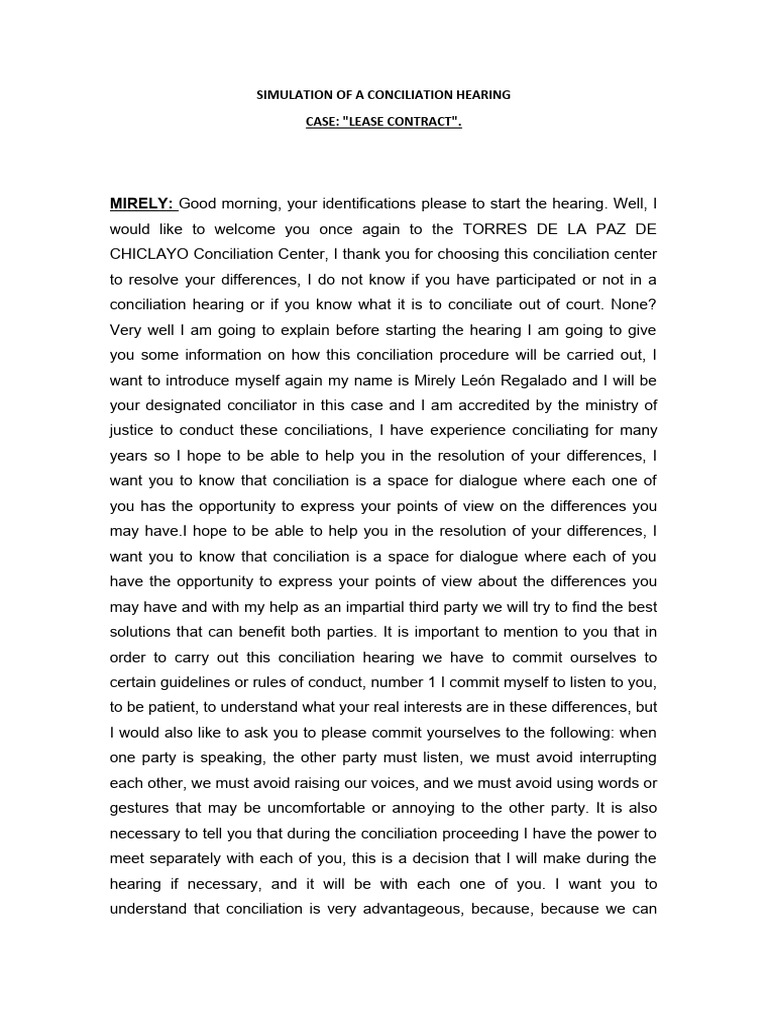 Simulation of Conciliation Hearing | PDF | Lease | Justice