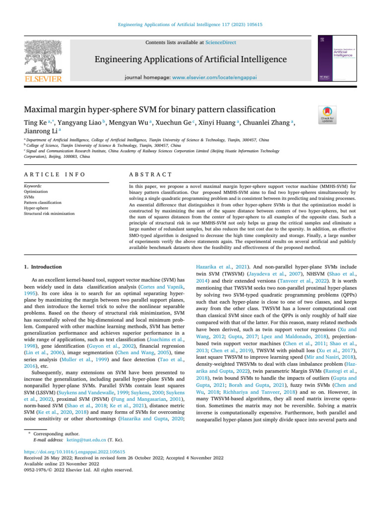 Maximal Margin Hyper-Sphere SVM For Binary Pattern Classification | PDF | Teaching Methods ...
