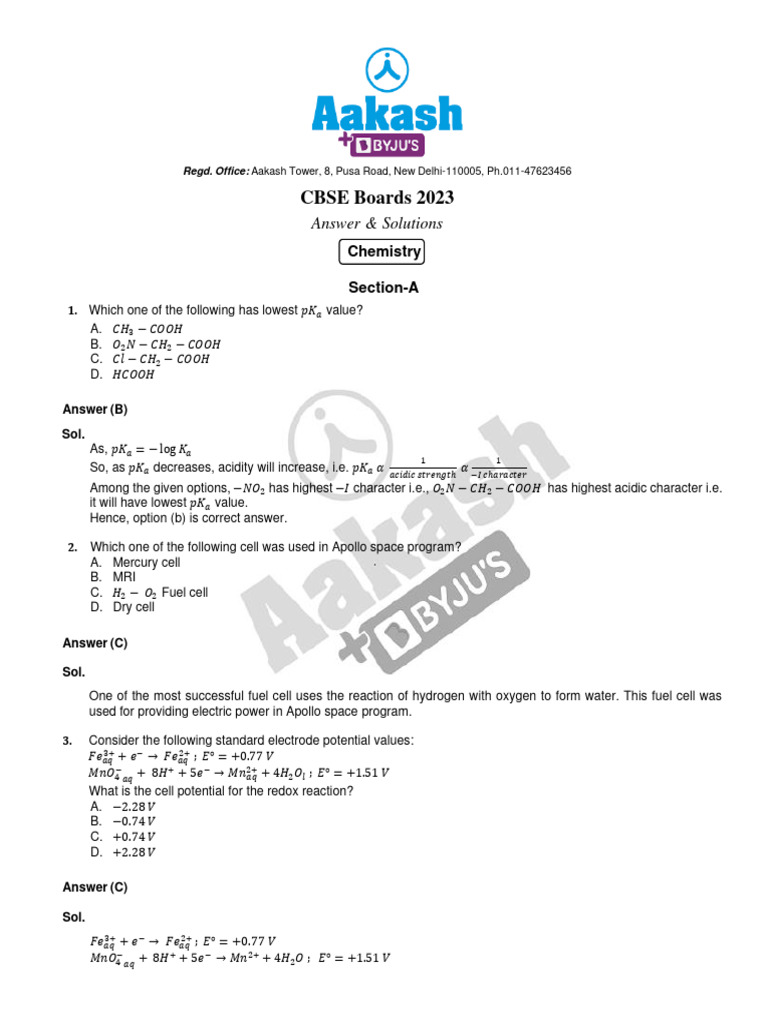 Cbse Board 10march Class 12 Chemistry Question Paper With Solutions ...