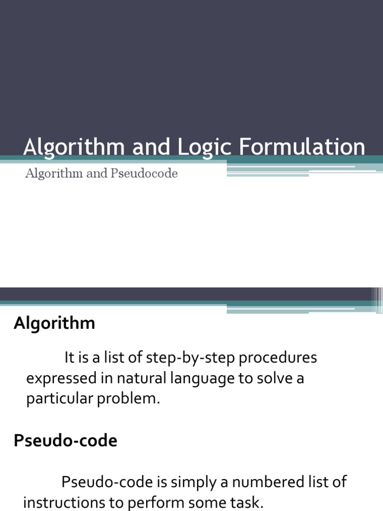 Algorithm And Logic Formulation Pdf Algorithms Computer Science