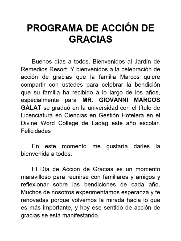 Programa de Acción de Gracias PDF | PDF