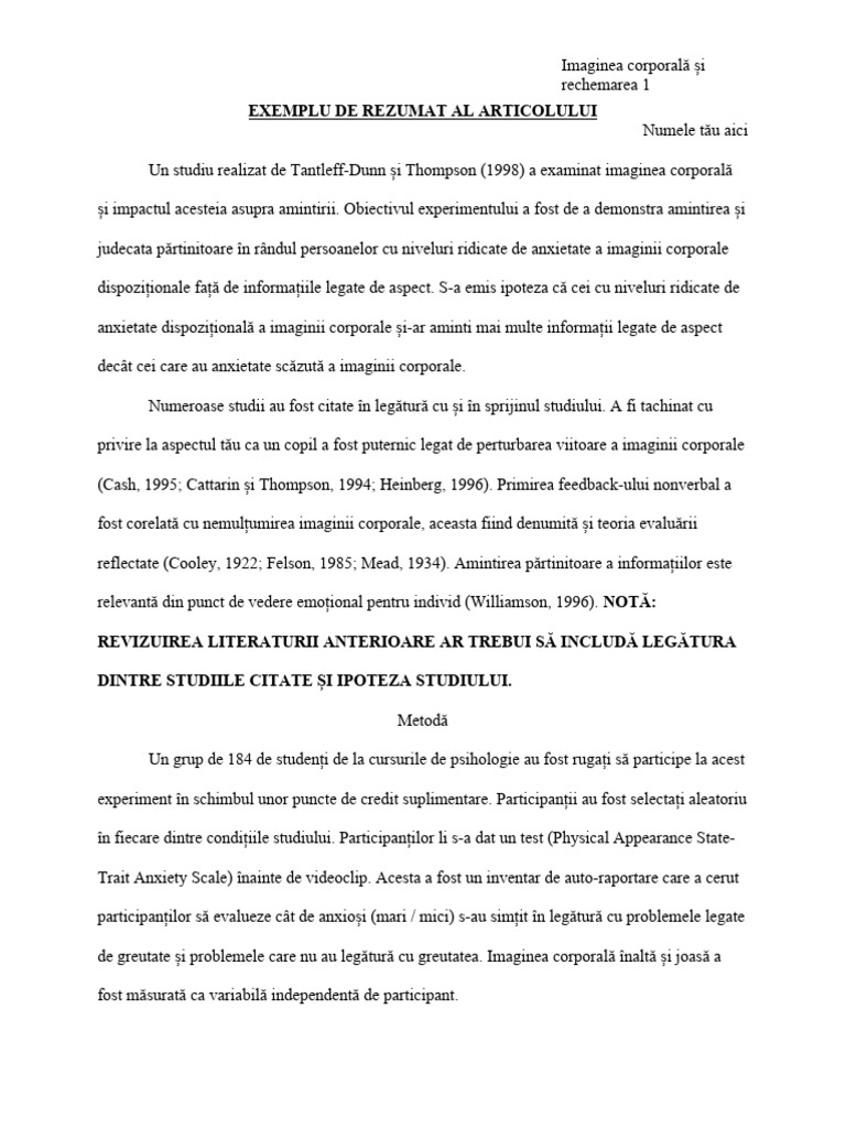 Exemplu de Rezumat Articol APA | PDF