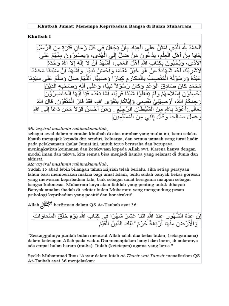 Khutbah Jumat Menempa Kepribadian Bangsa Di Bulan Muharram | PDF | Agama & Spiritualitas