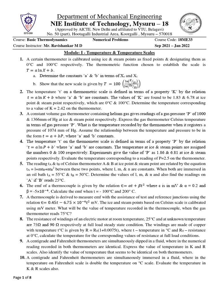 BTD Problems Sheet | PDF | Heat | Temperature