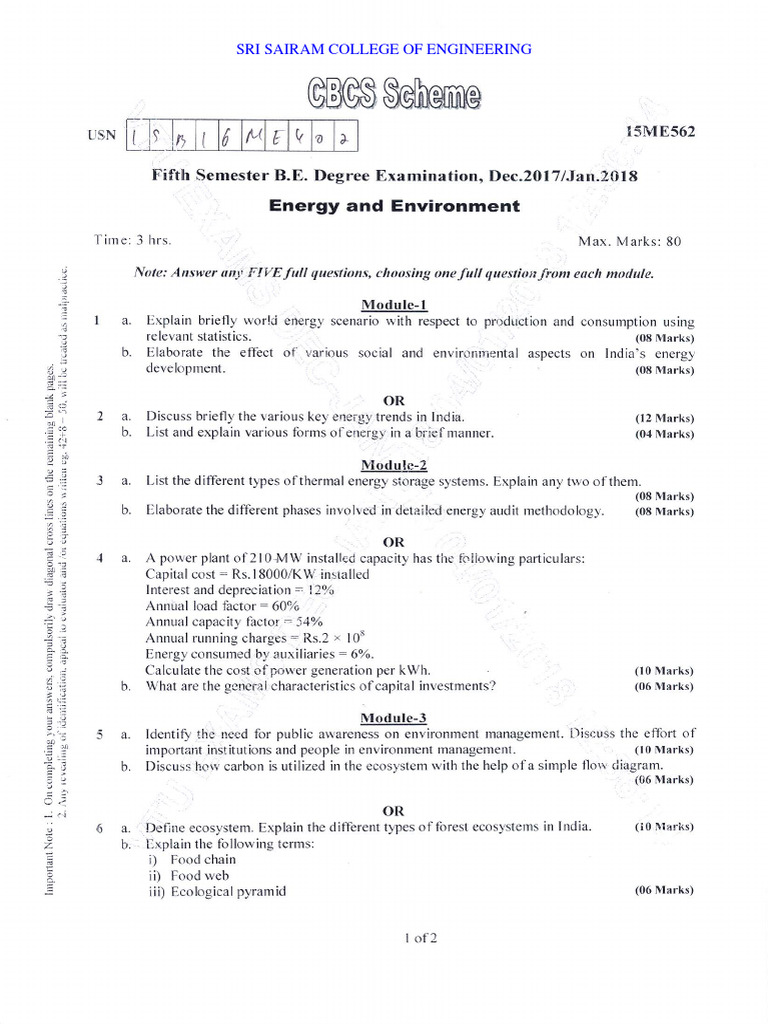VTU Previous Question Papers - Energy Engineering | PDF | Boiler | Wound