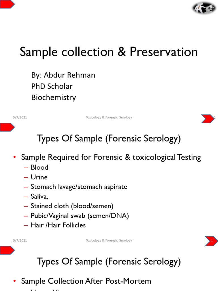 Sample Collection and Preservation | PDF | Blood | Autopsy