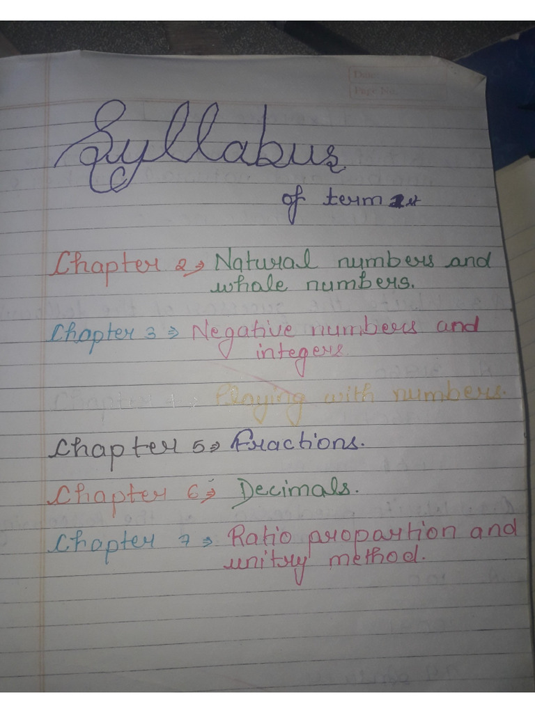 Class-6 First Term Syllabus - Subject - Mathematics C.W. Work . | PDF