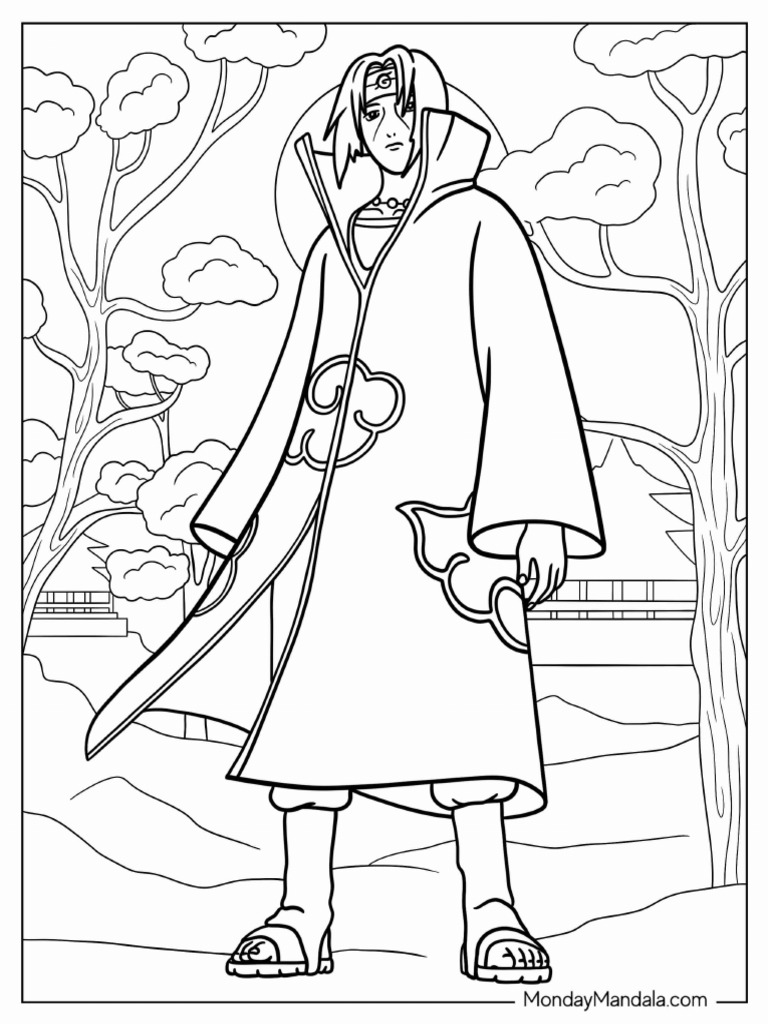 Uchiha Itachi in Akatsuki Robe Coloring Sheet | PDF