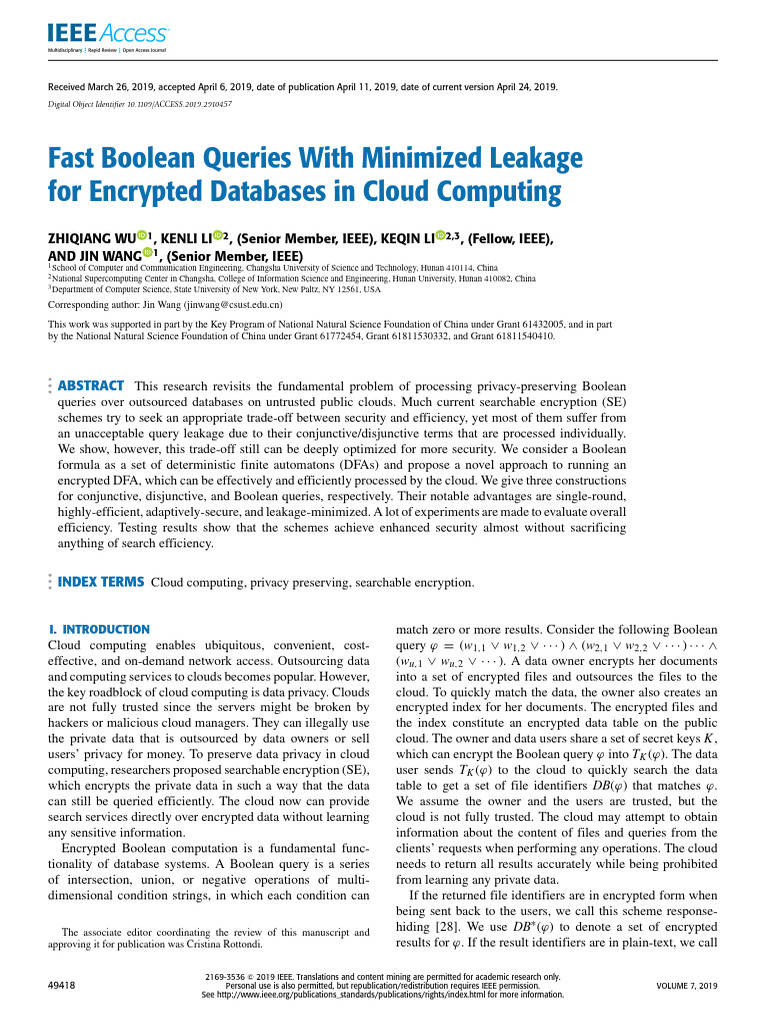 Fast Boolean Queries With Minimized Leakage | PDF | Teaching Methods & Materials | Technology ...