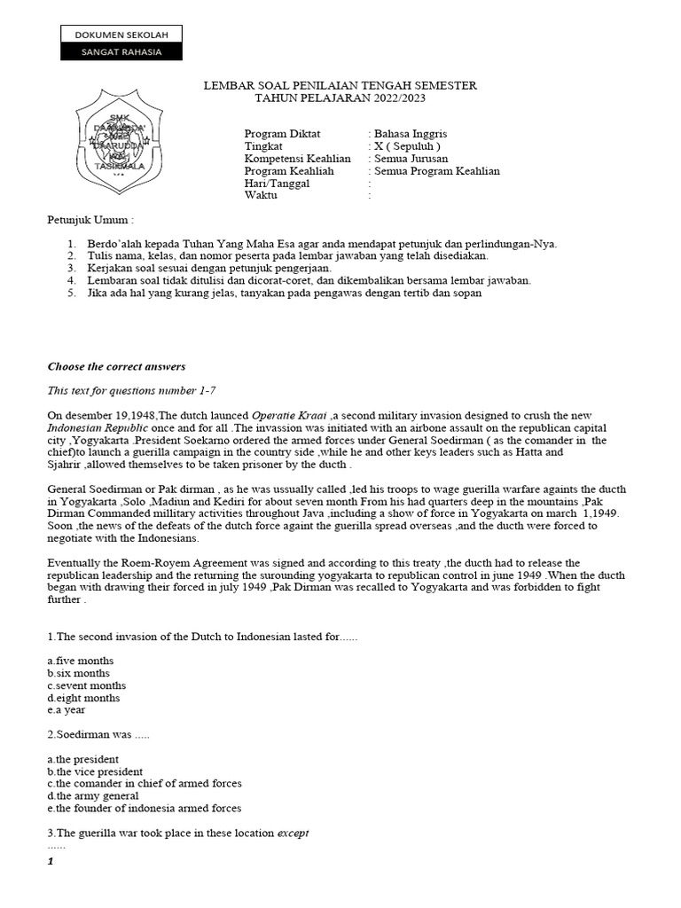 Soal Uts SMK SMST 2 2022 | PDF