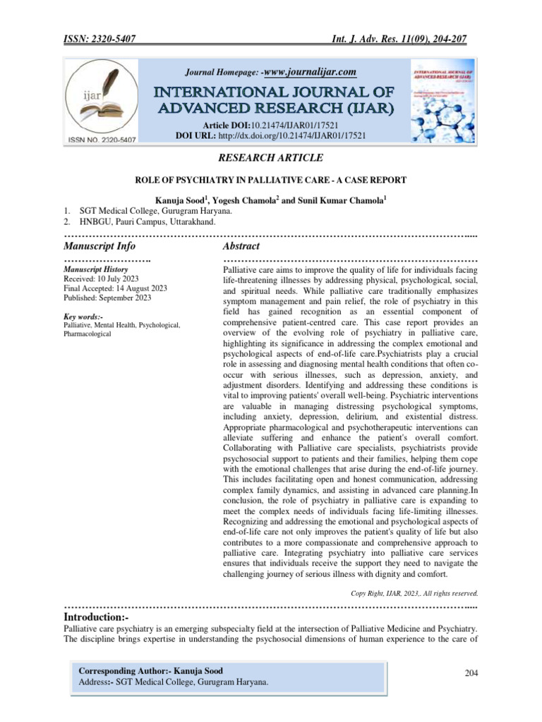 Role of Psychiatry in Palliative Care - A Case Report | PDF ...