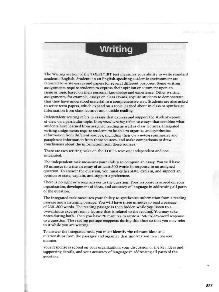 Cambridge Preparation To The TOEFL (Forth Edition) Writing Section | PDF