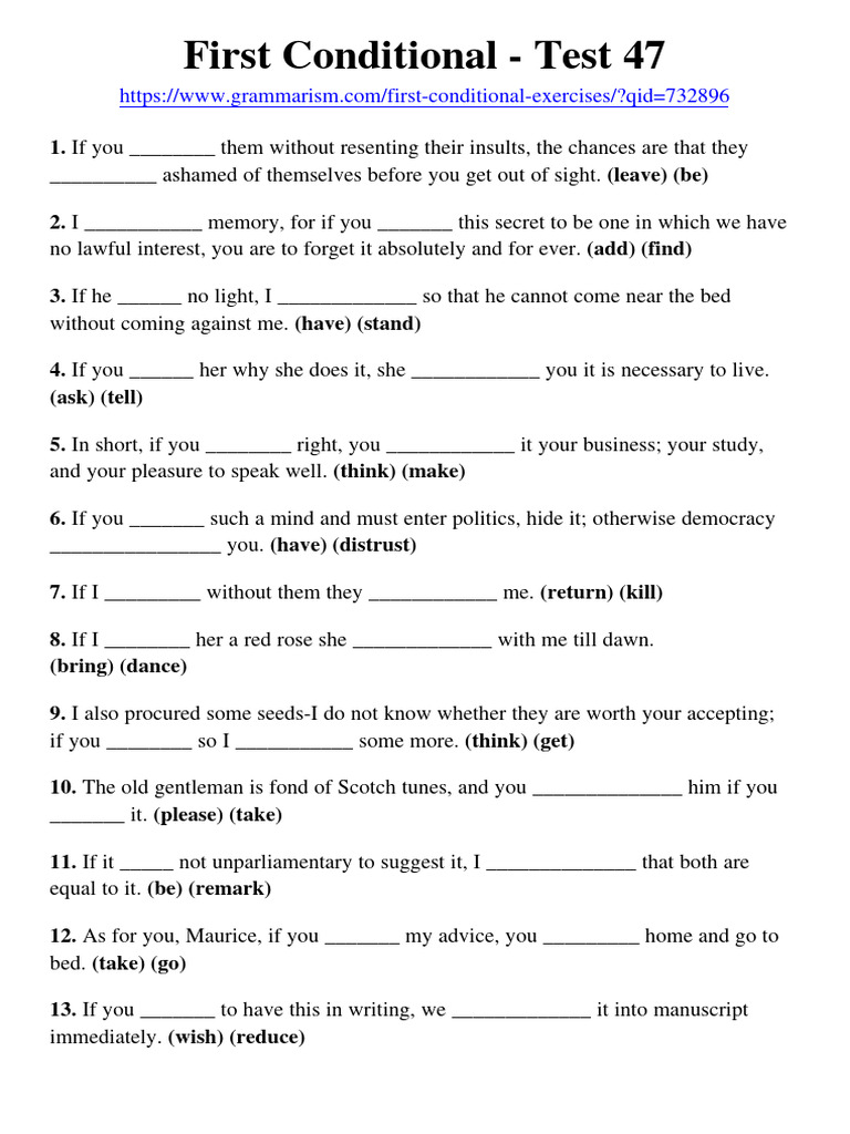 Grammarism First Conditional Test 47 1617863 | PDF