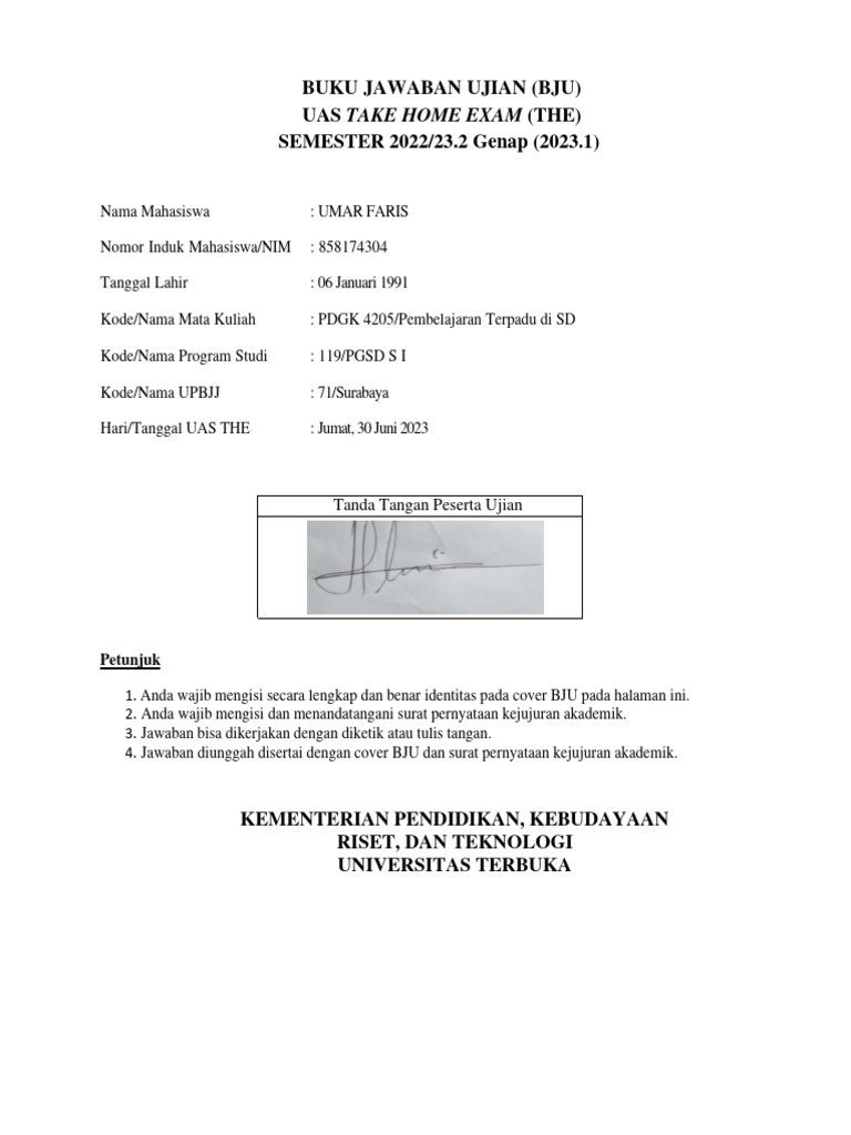 PDGK 4205 - Pembelajaran Terpadu Di SD - Umar Faris - 858174304 | PDF