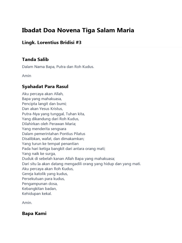 Doa Novena Tiga Salam Maria | PDF