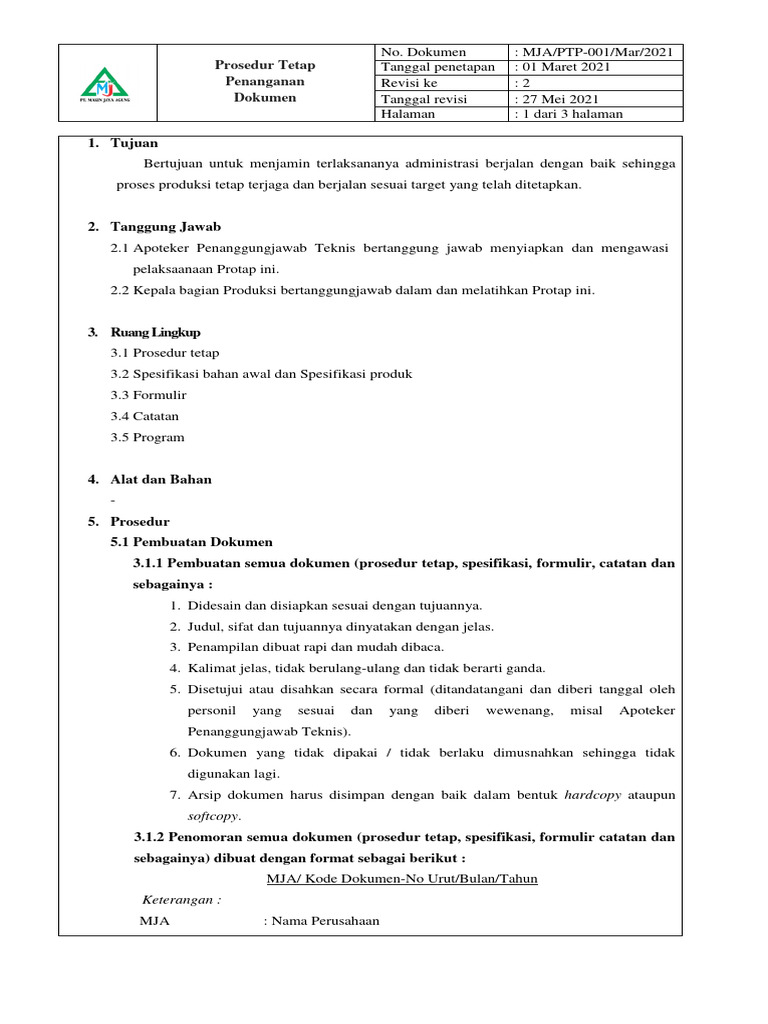 Protap Penanganan Dokumen 2021 Revisi2 | PDF