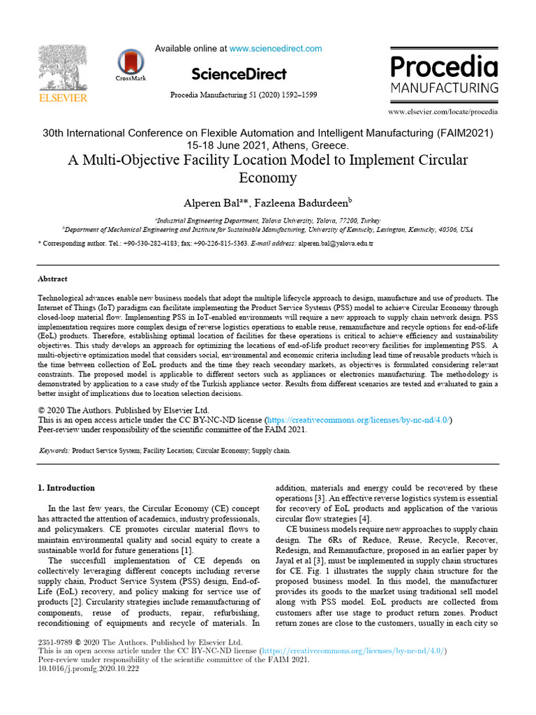 Multiobjetives Facility Location Model To Implement Circular Economy ... Multiobjetives Facility Location Model To Implement Circular Economy ...