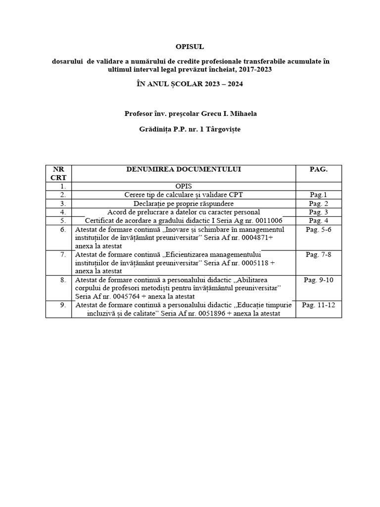 Opis Dosar Formare | PDF