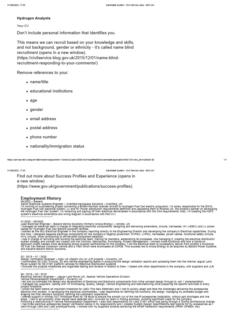 Candidate System - Civil Service Jobs - GOV - UK | PDF