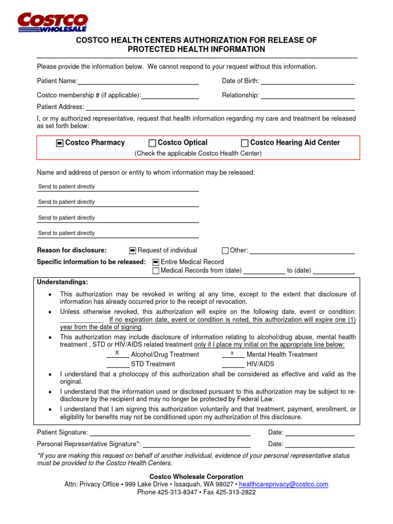 Patient Access Request - Costco | PDF | Medical Record | Costco