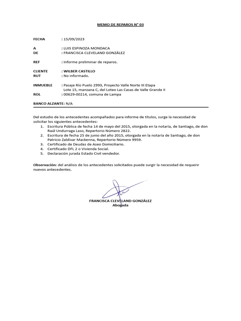 3er Informe de Reparos - Wilber Castillo | PDF | Derecho